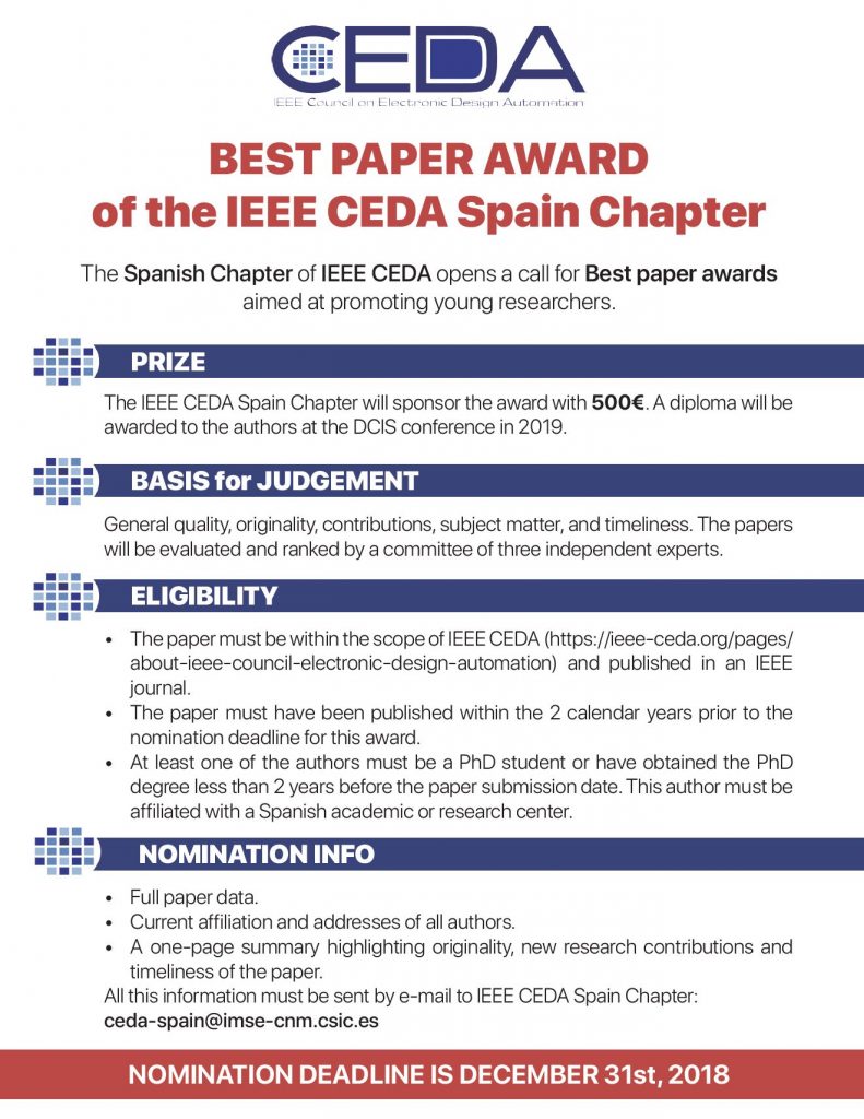 Premio al mejor paper del capítulo español de IEEE CEDA - IEEE Sección ...